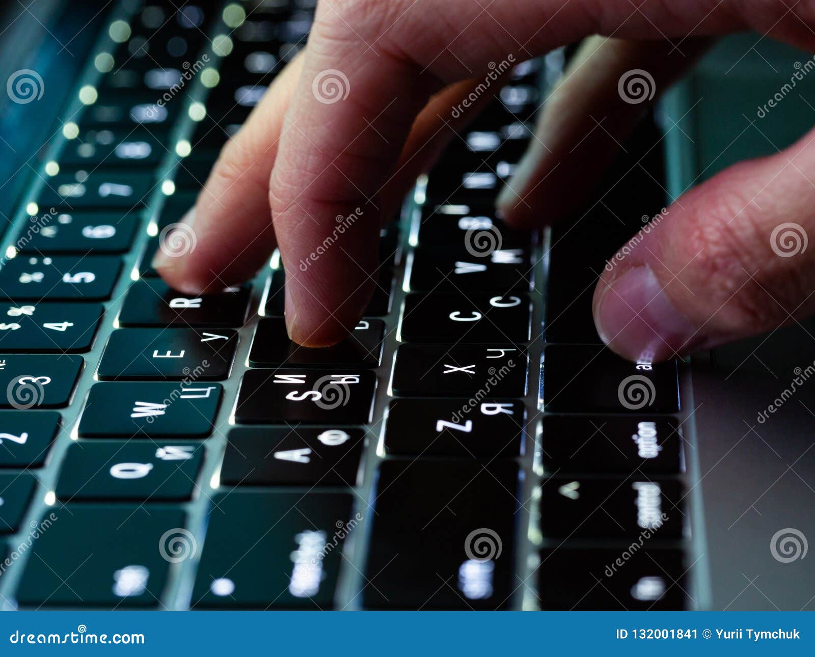 Closeup Shot of Hand on Keyboard with Backlit, Side View Stock Image ...