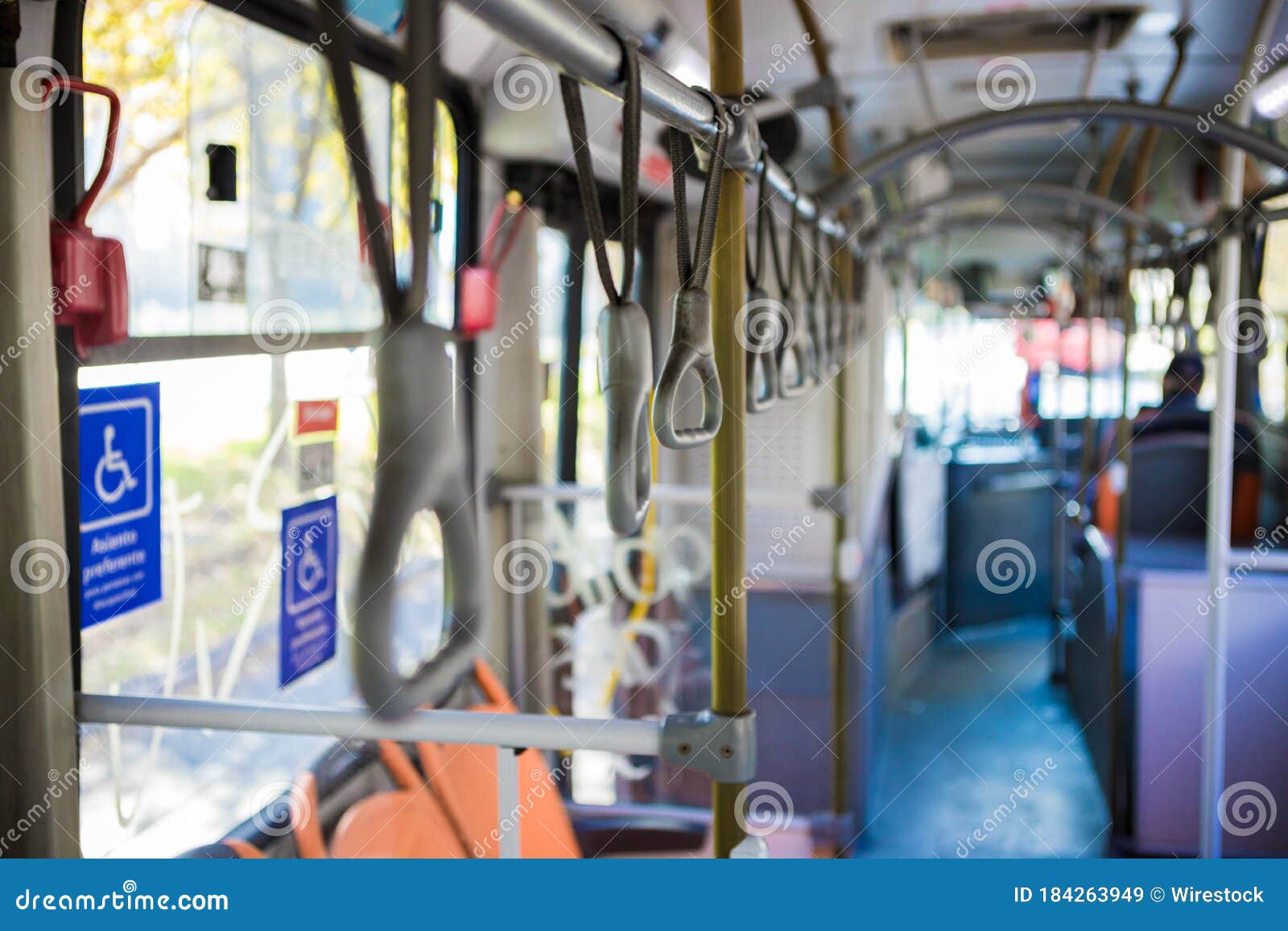 Closeup Shot of Handrails in an Empty Bus- Transport while Quarantine ...