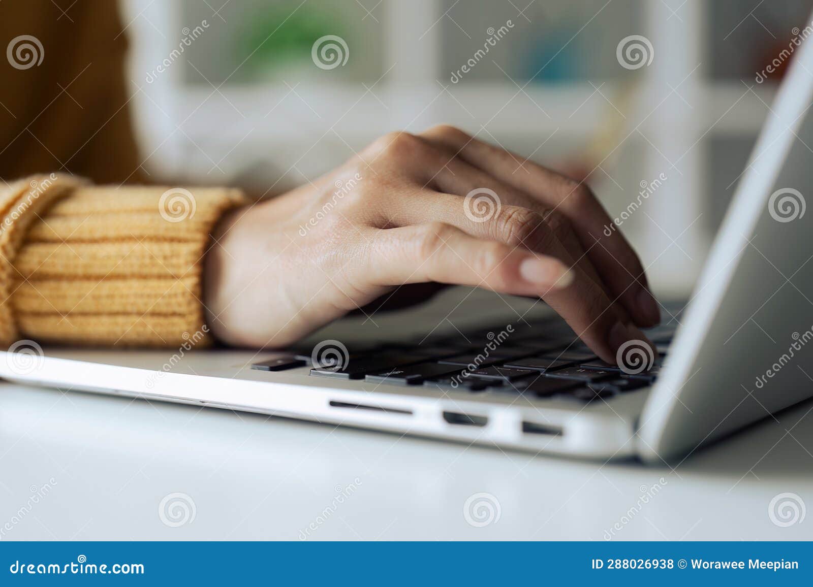 Closeup Shot of Hands Using Laptop and Typing on Keyboard, Searching ...
