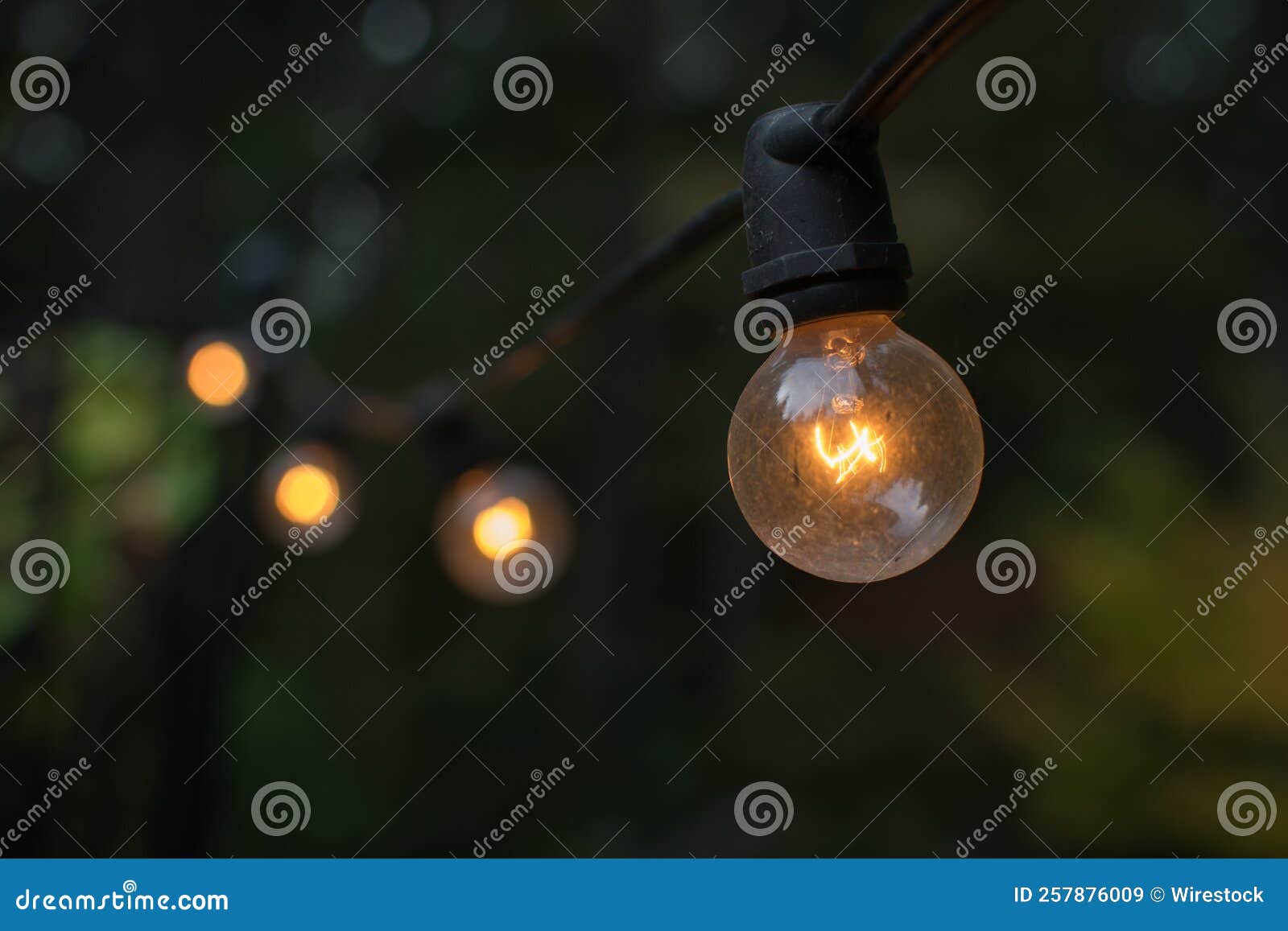 Closeup Shot of an Illuminated Lightbulb Hanging on a String Stock ...