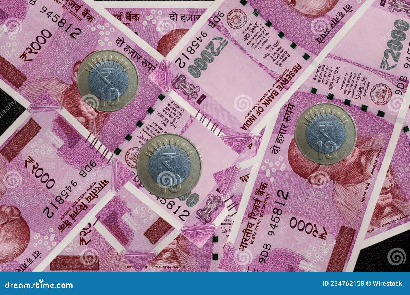 Closeup Shot of Indian 2000 Rupees and 10 Coins Stock Photo - Image of ...