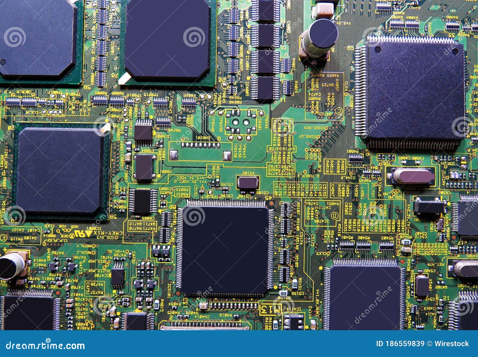 Closeup Shot of the Integrated Electric Circuits of a Green Chip Stock ...