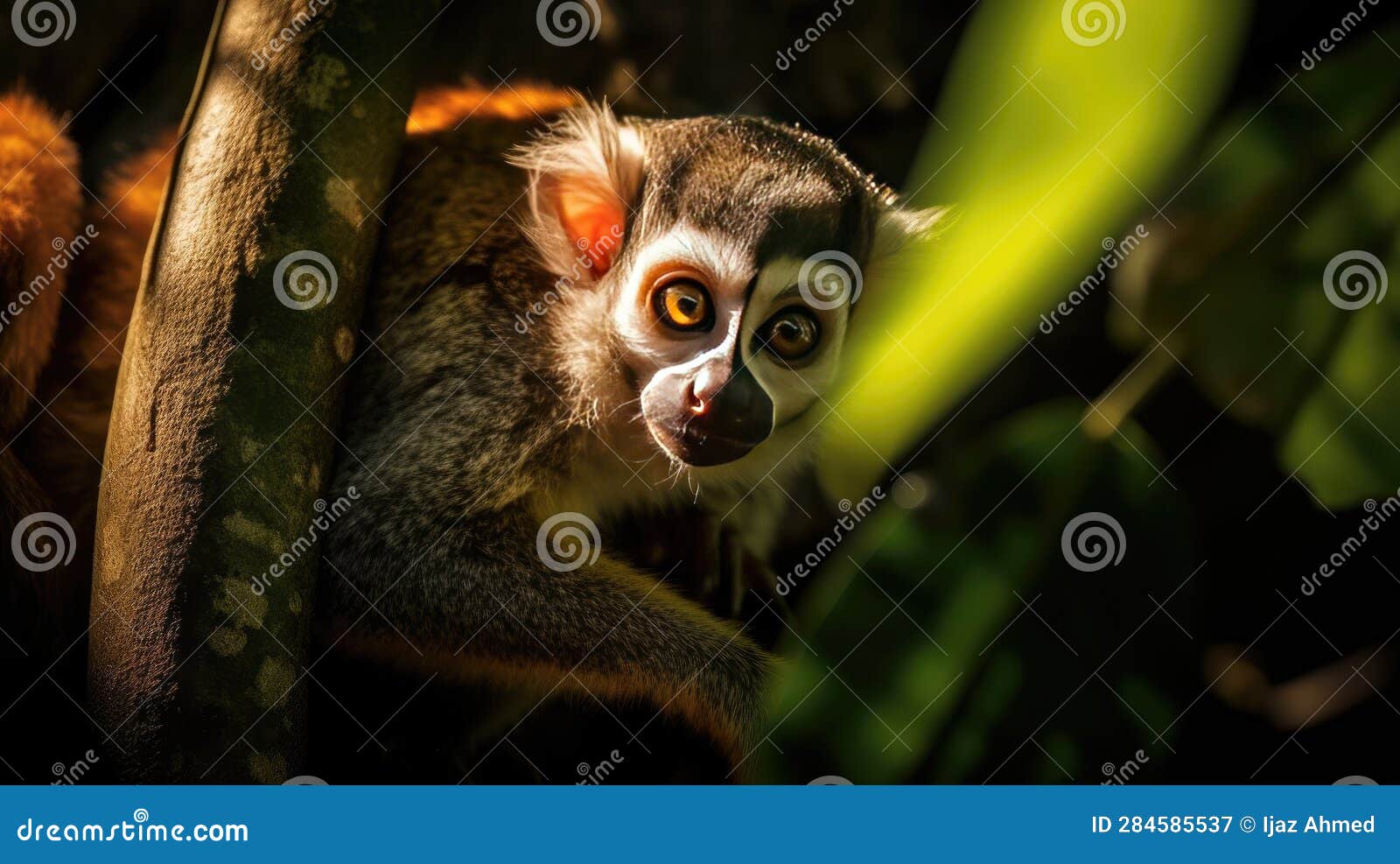A Closeup Shot of a Lemur Monkey Sitting on a Tree. AI Generated. Stock ...