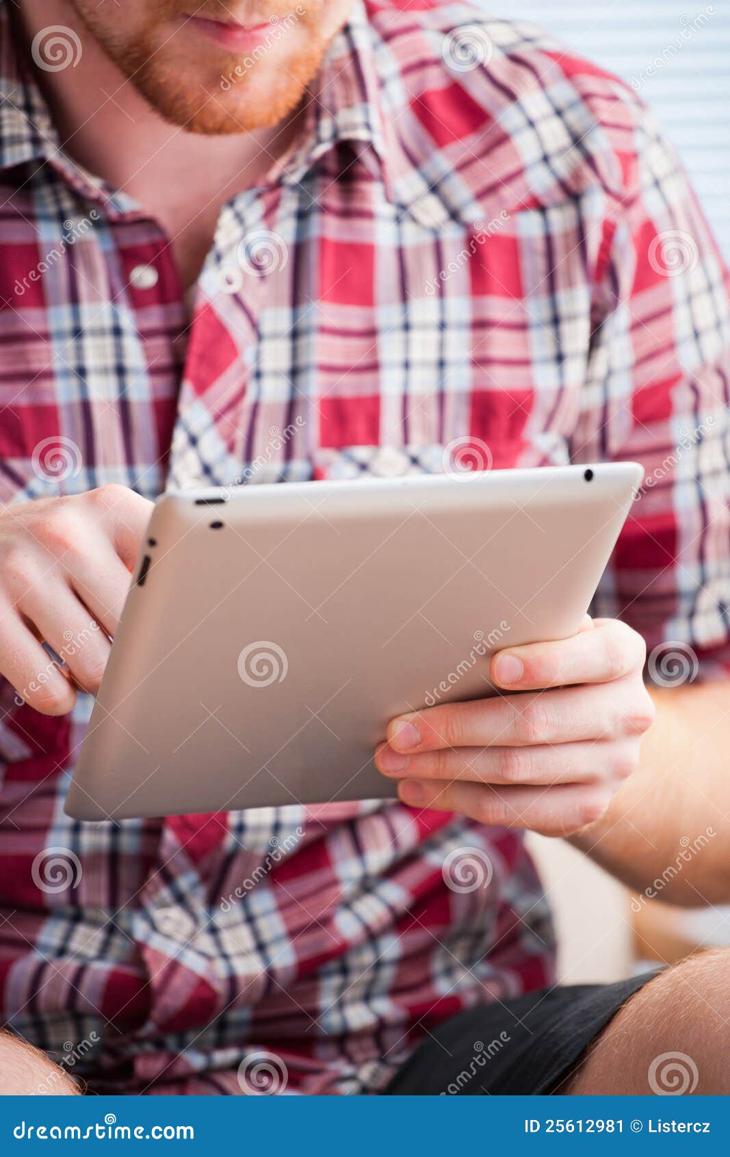 Closeup Shot of Male Hands Using a Tablet Stock Image - Image of book ...
