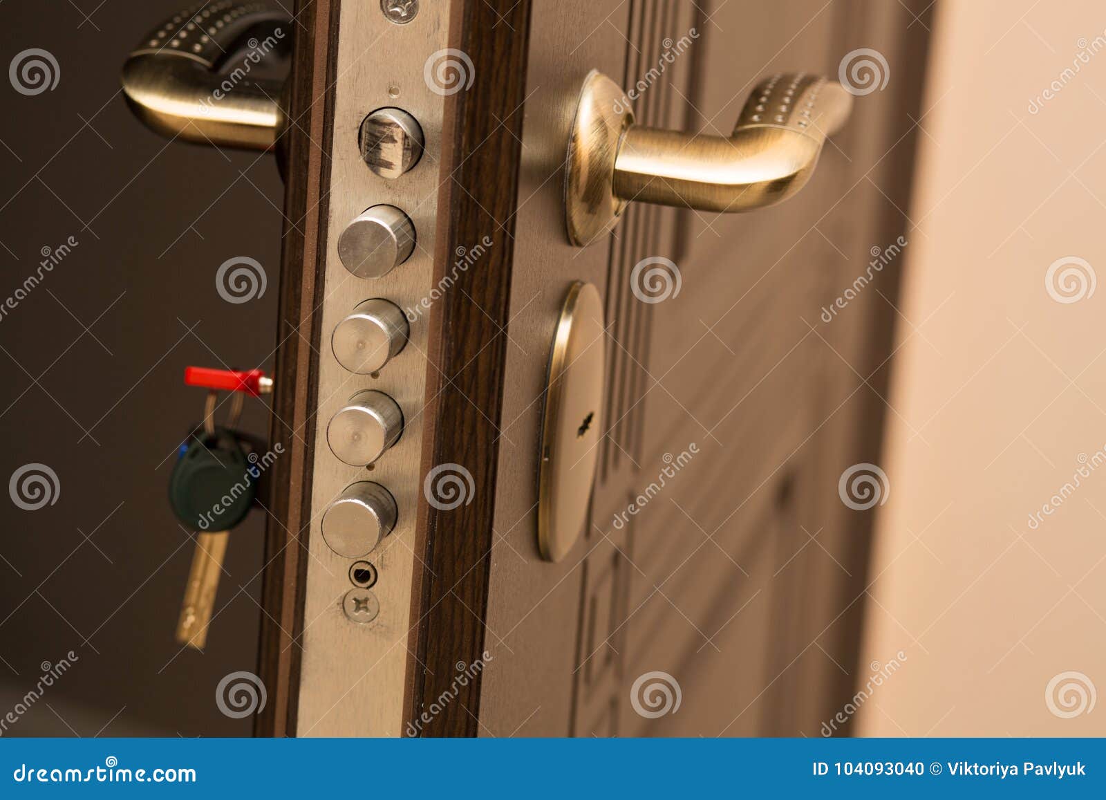Closeup Shot of Modern Door Lock with a Key. Empty Space Stock Photo ...