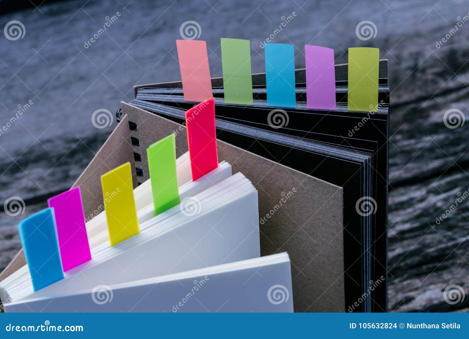 Closeup Shot of Notebook with Color Note Tab. Notebook with Colo Stock ...