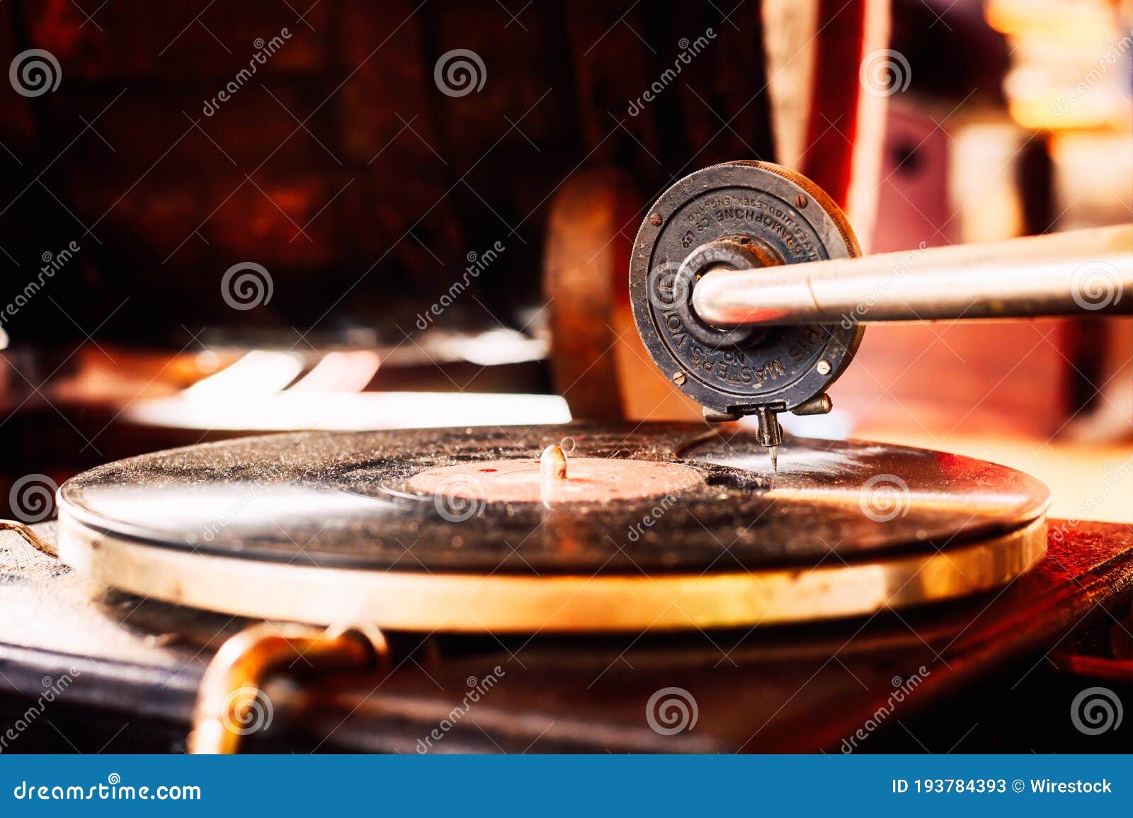 Closeup Shot of an Old Musical Phonograph Record with a Blurred ...