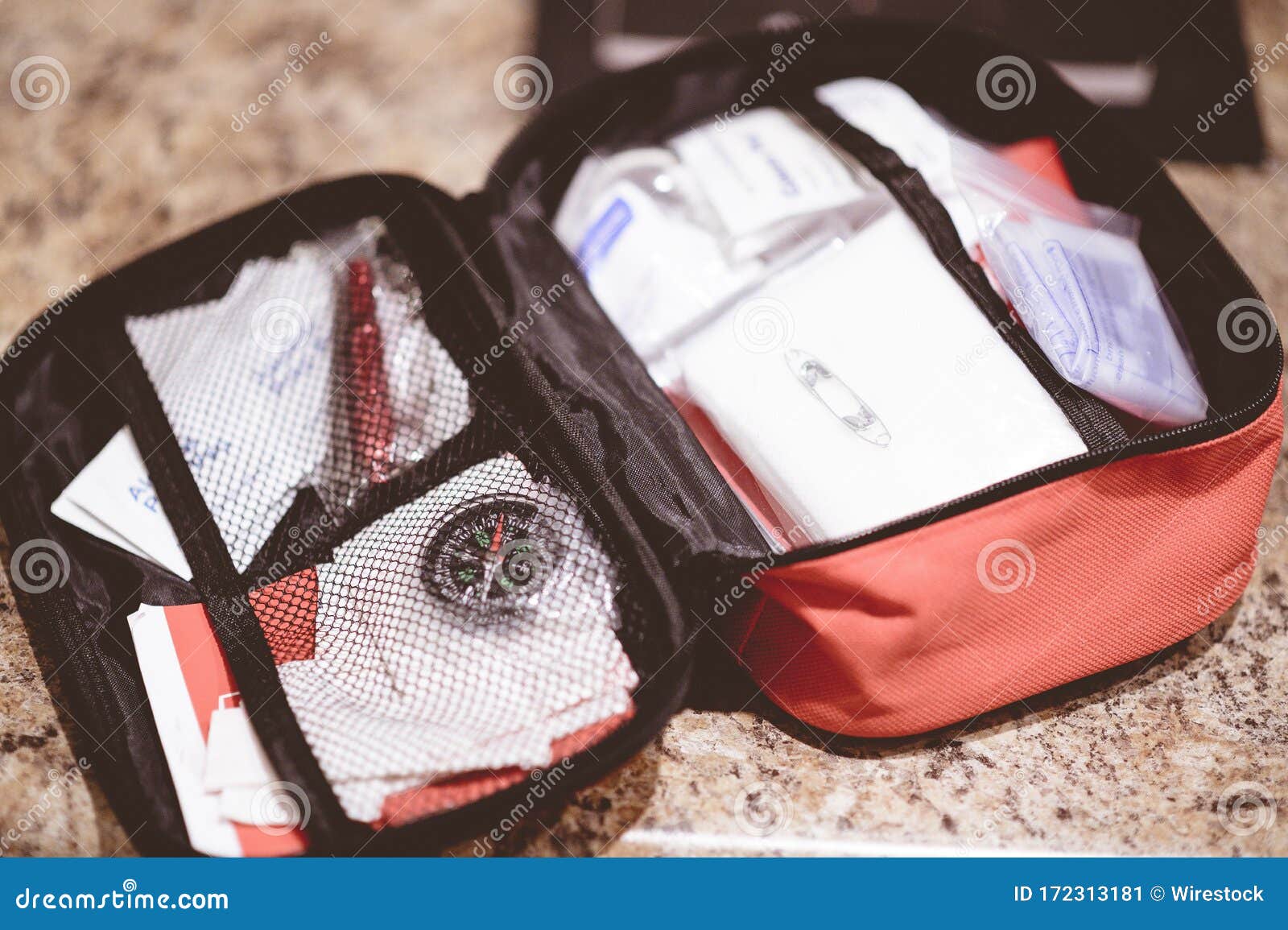 Closeup Shot of an Open First Aid Bag with a First Aid Kit Stock Image ...