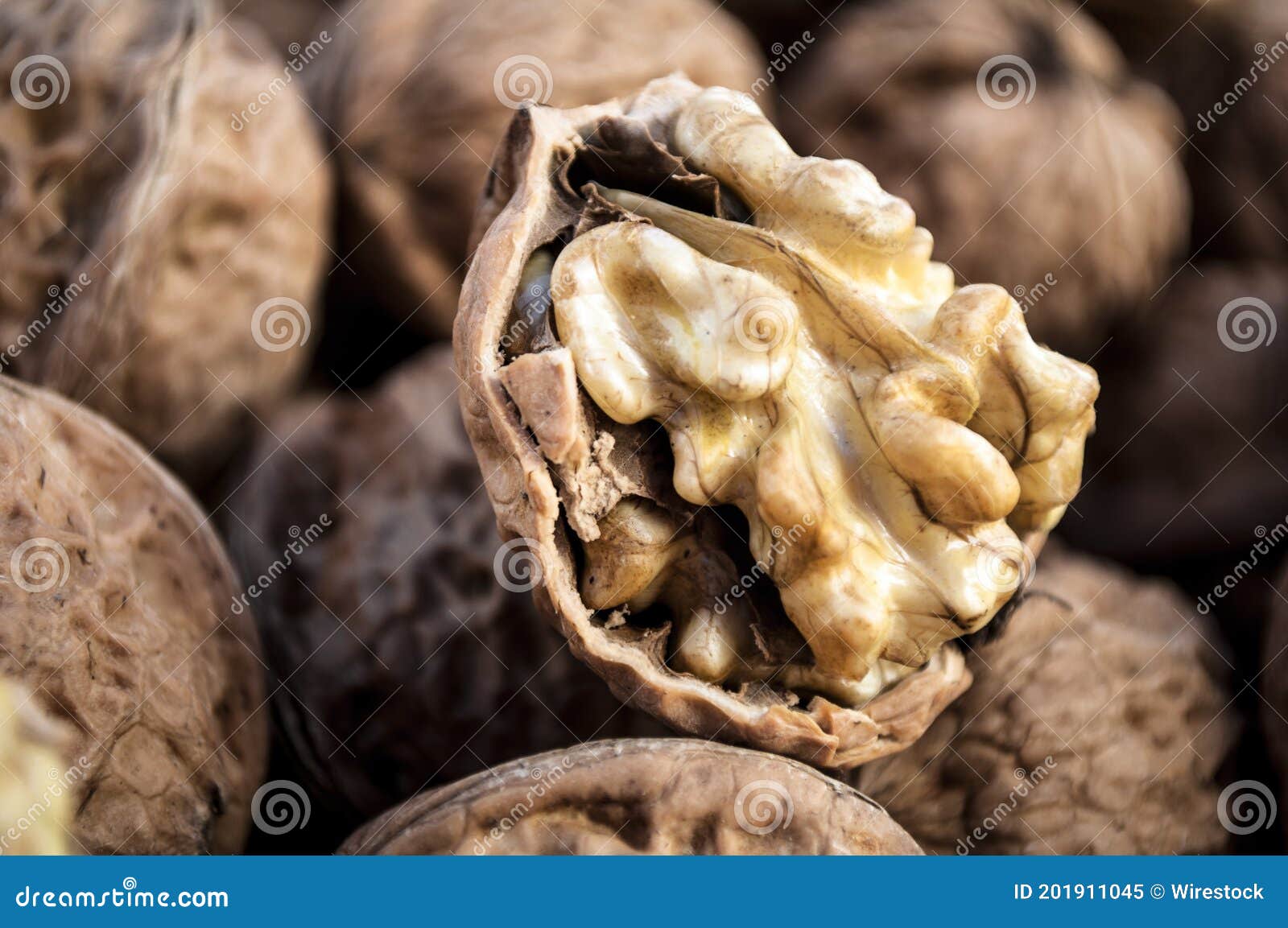 Closeup Shot of an Opened Walnut Stock Image - Image of cracked, pile ...