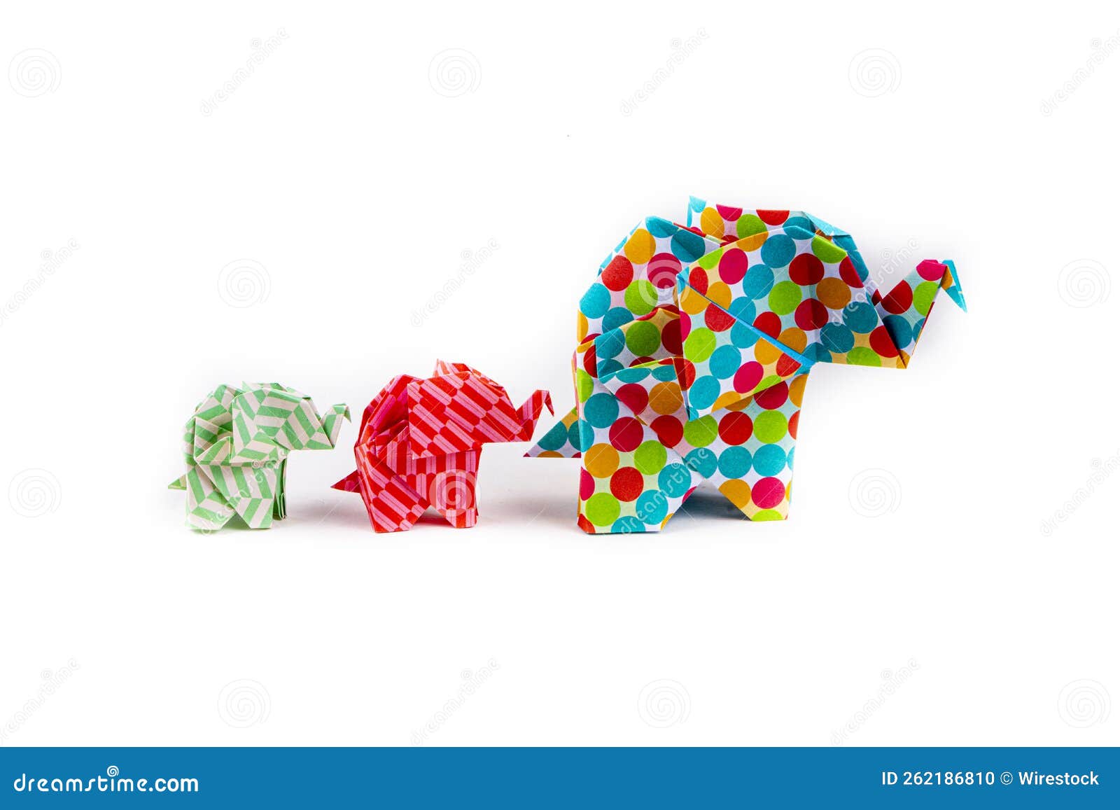 Closeup Shot of Patterned Origami Elephants of Different Sizes Isolated ...