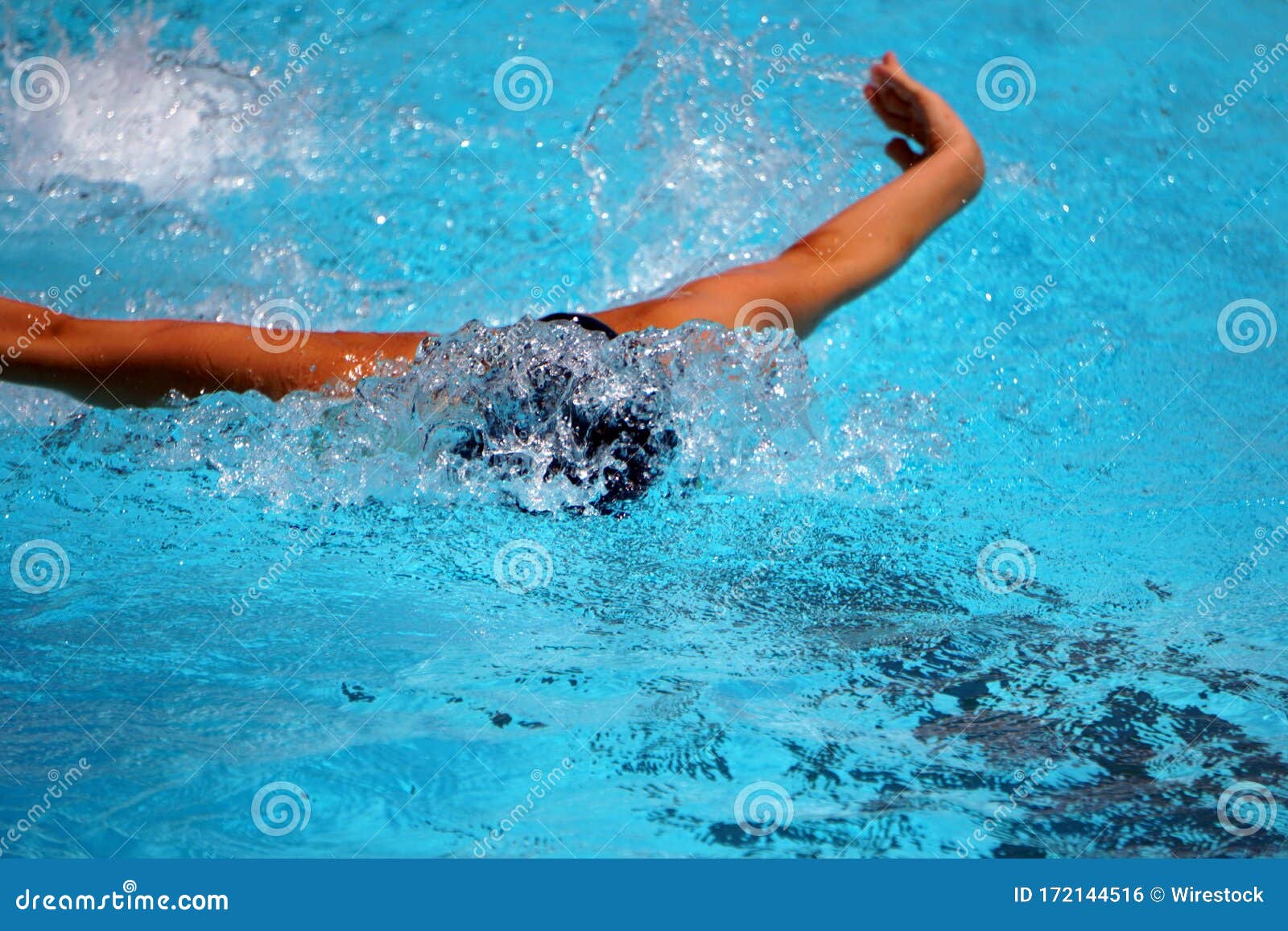 Closeup Shot of a Professional Swimmer Practicing Butterfly in the ...