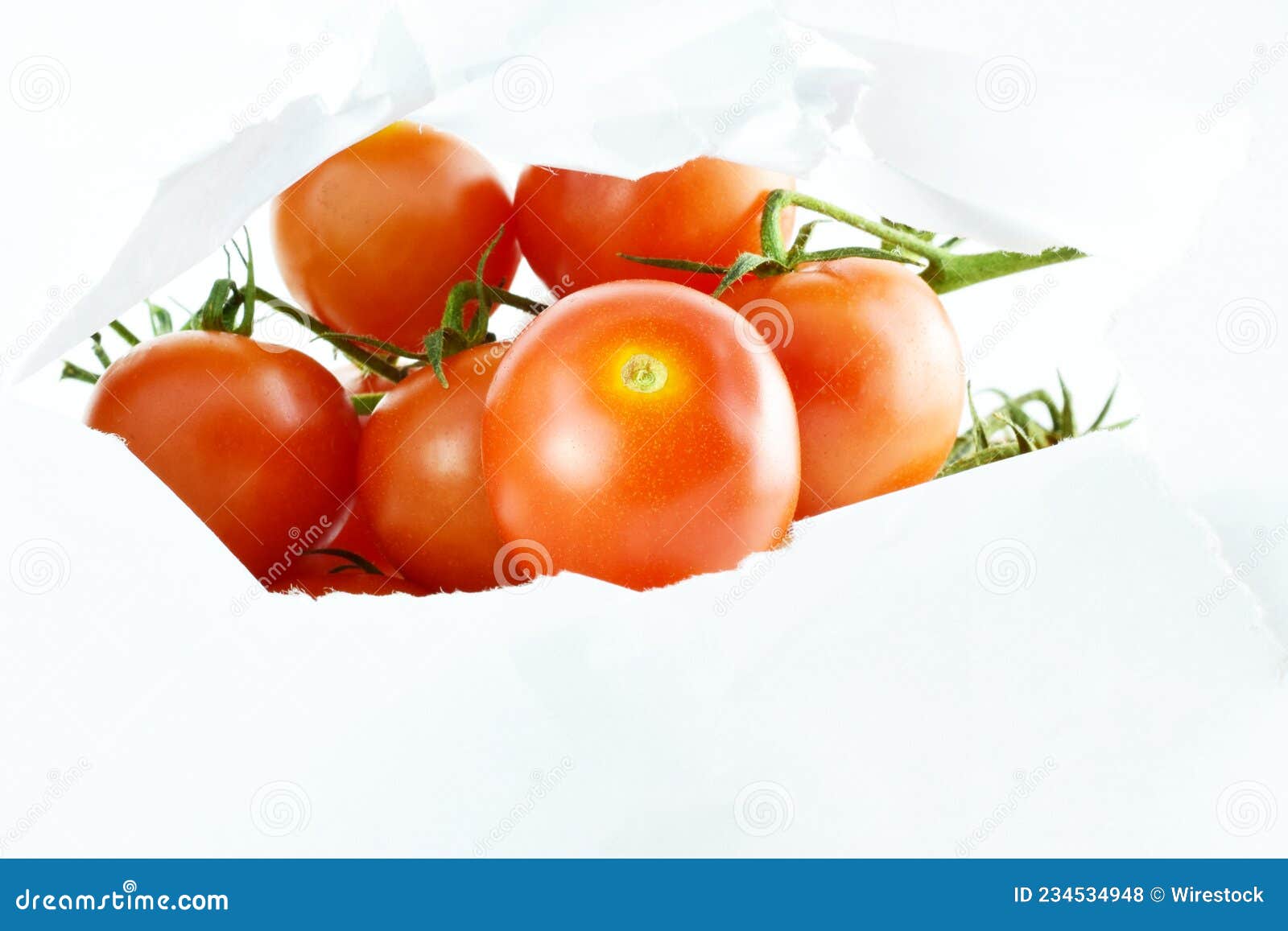 Closeup Shot of Red Ripe Cherry Tomatoes through a Torn White Paper ...