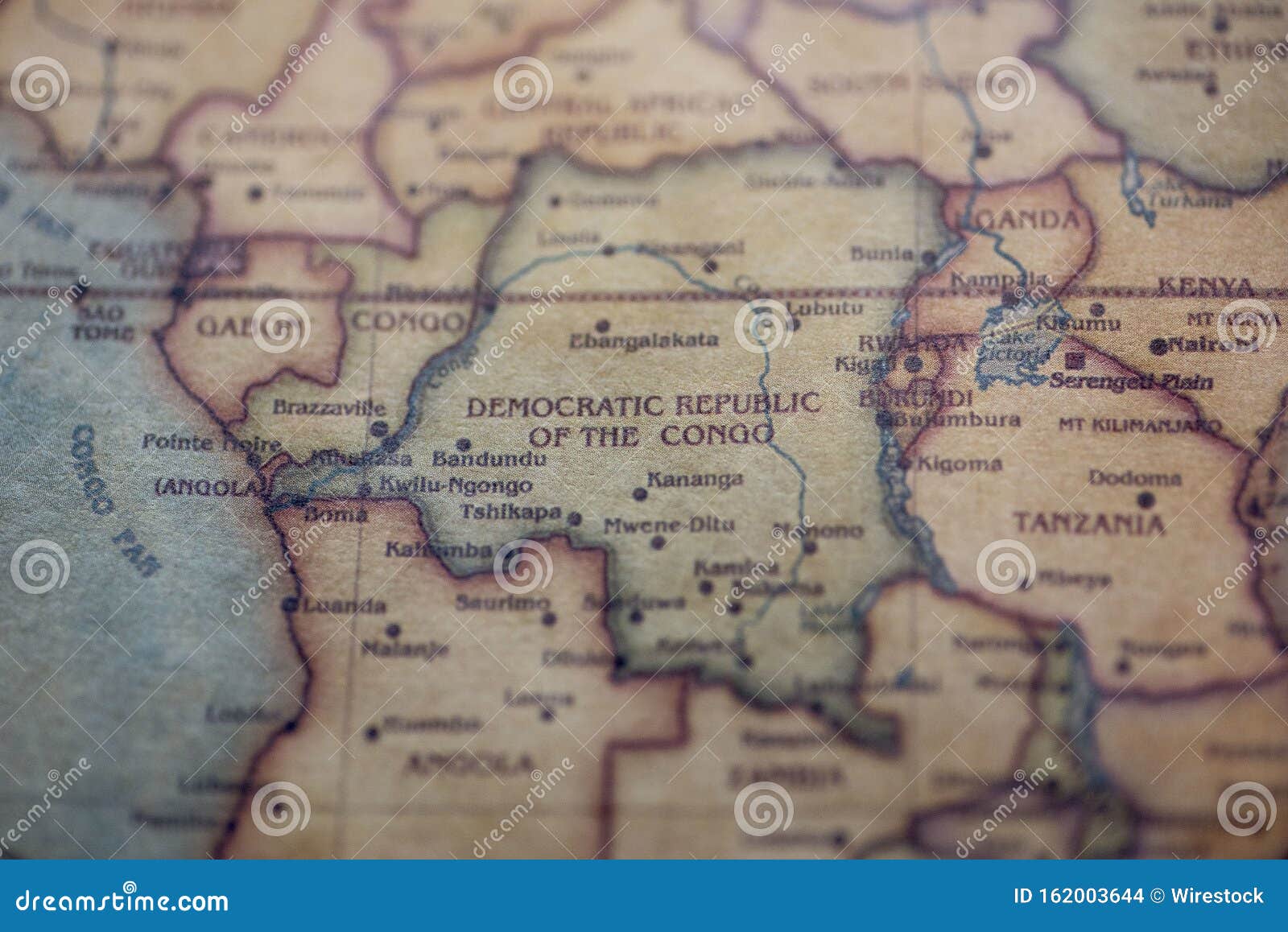 Closeup Shot of Republic of the Congo Country on a Vintage Map Stock ...
