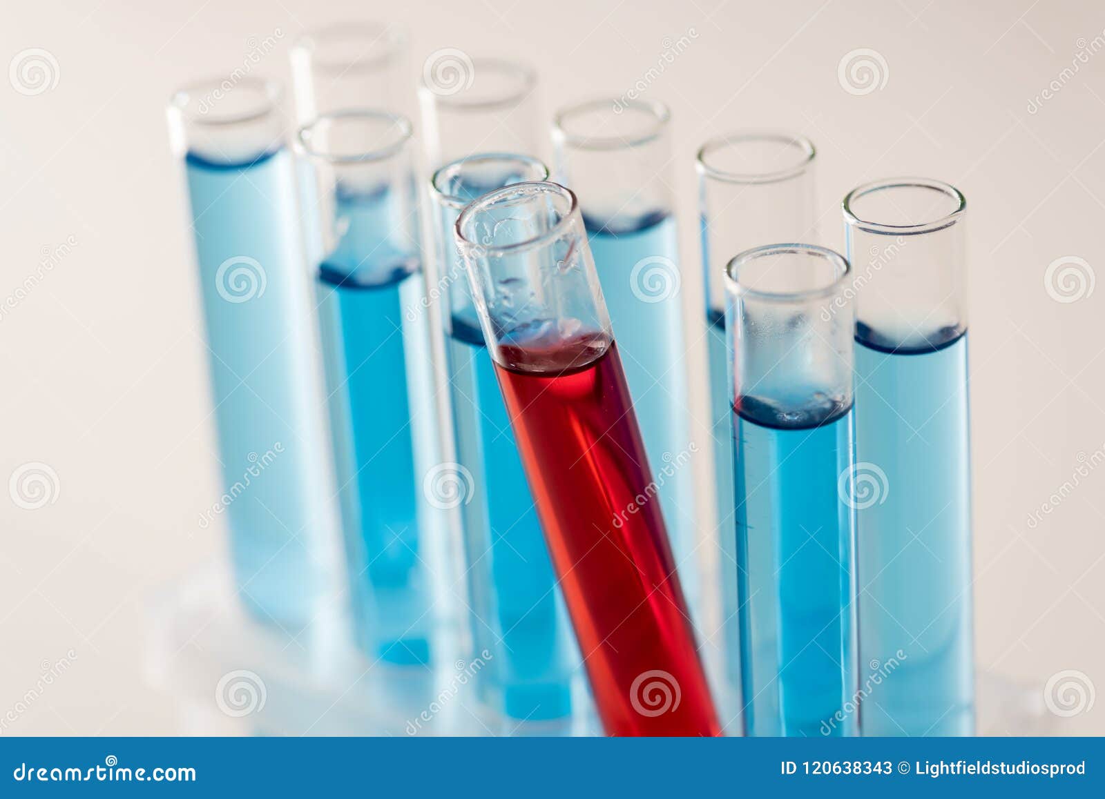 Closeup Shot with Row of Long Test Tubes with Red Stock Image - Image ...