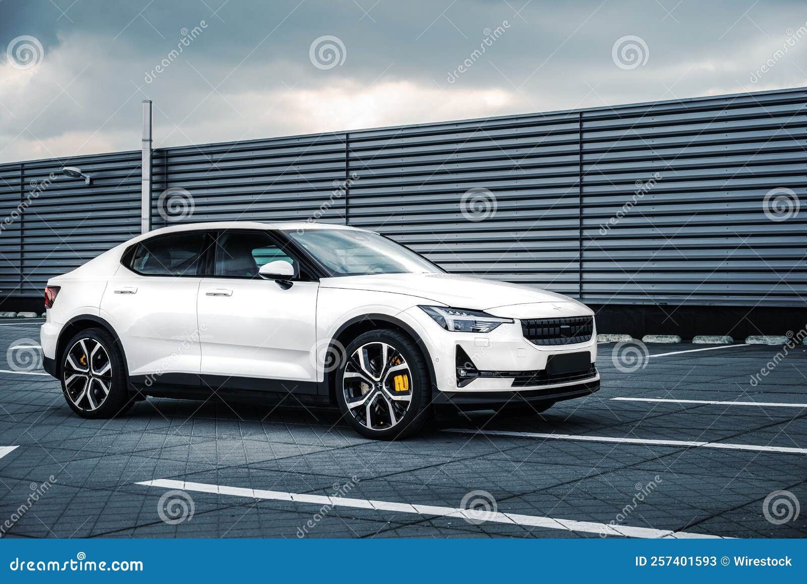 Closeup Shot of Snow-white Polestar 2 in Underground Parking Editorial ...