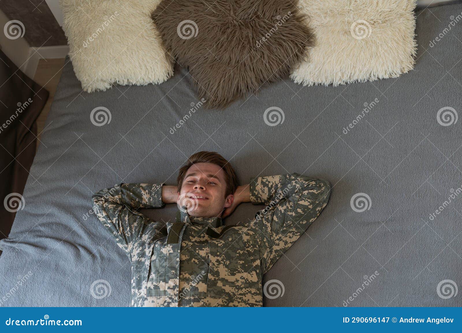 A Closeup Shot of a Soldier Sleeping in Bed. Stock Image - Image of ...