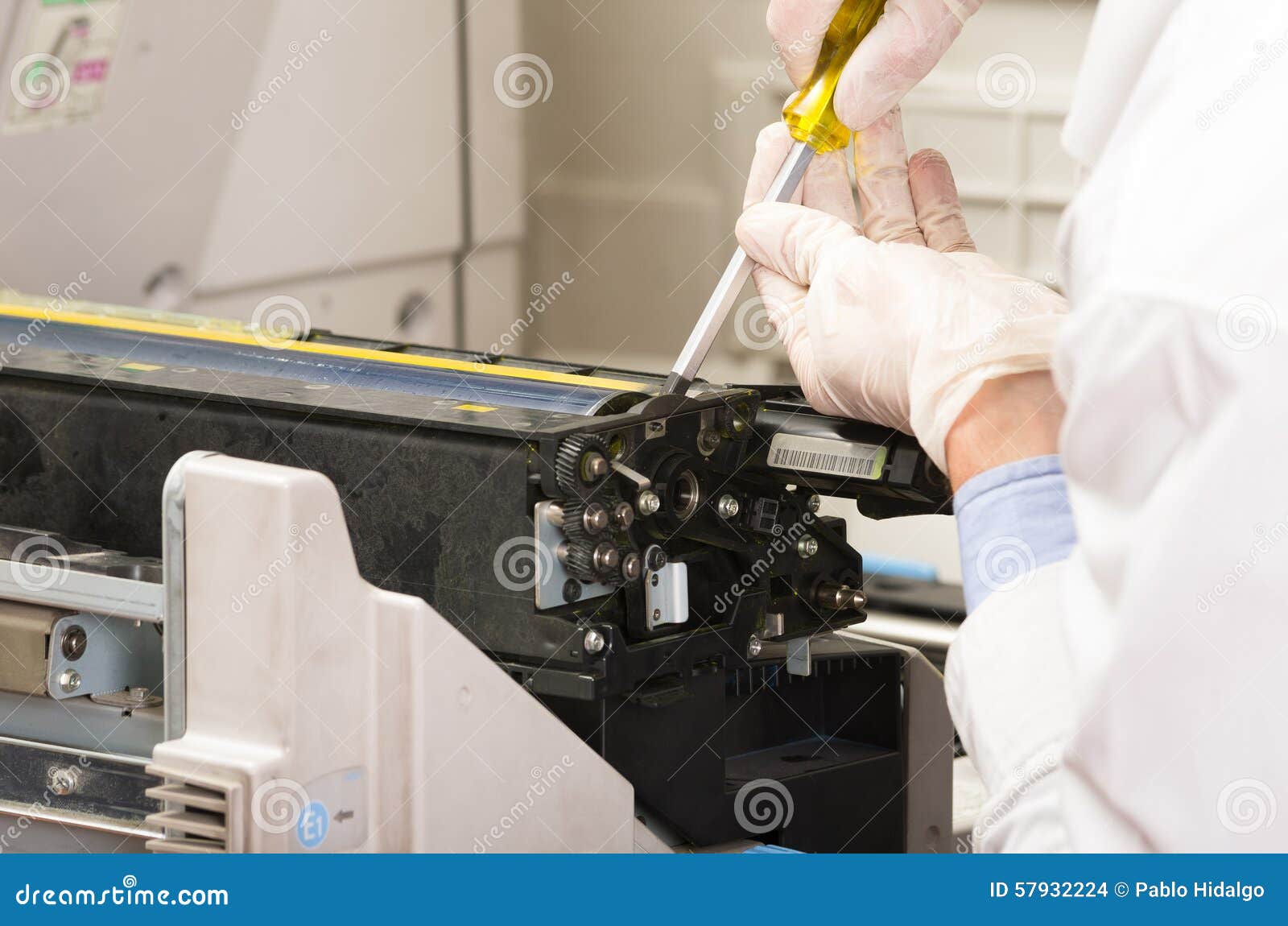 Closeup Shot Technician Fixing Photocopier Machine Stock Photo - Image ...