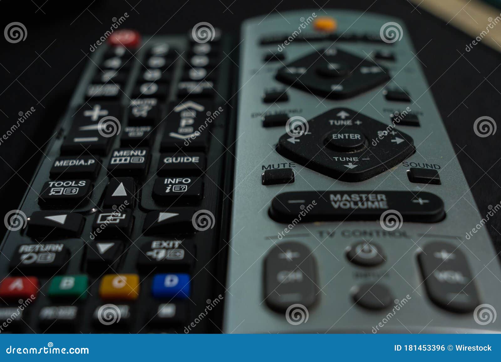Closeup Shot of the TV Remote Controls on a Table Stock Photo - Image ...
