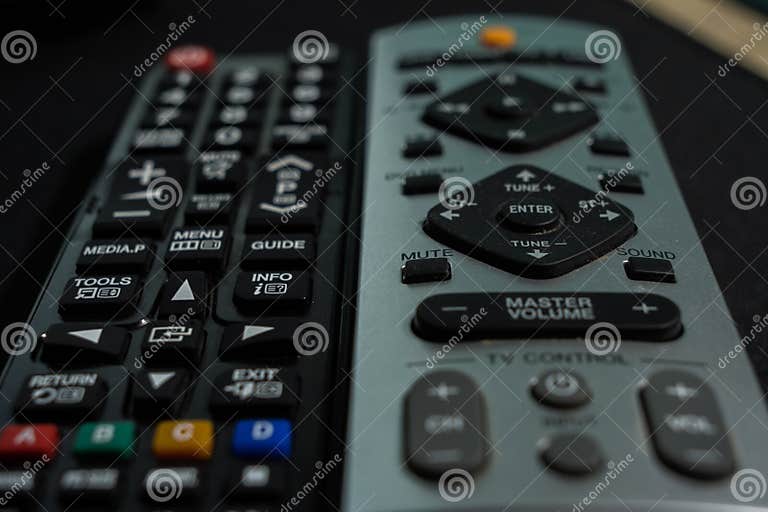 Closeup Shot of the TV Remote Controls on a Table Stock Photo - Image ...