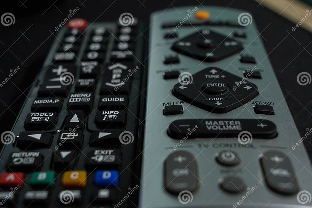 Closeup Shot of the TV Remote Controls on a Table Stock Photo - Image ...