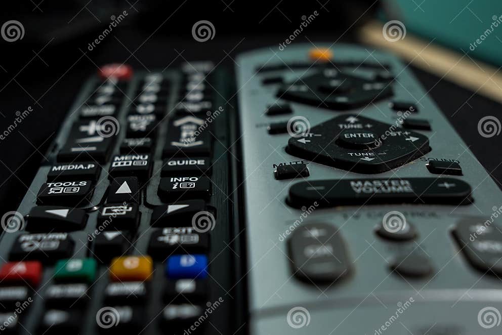 Closeup Shot of the TV Remote Controls on a Table Stock Photo - Image ...
