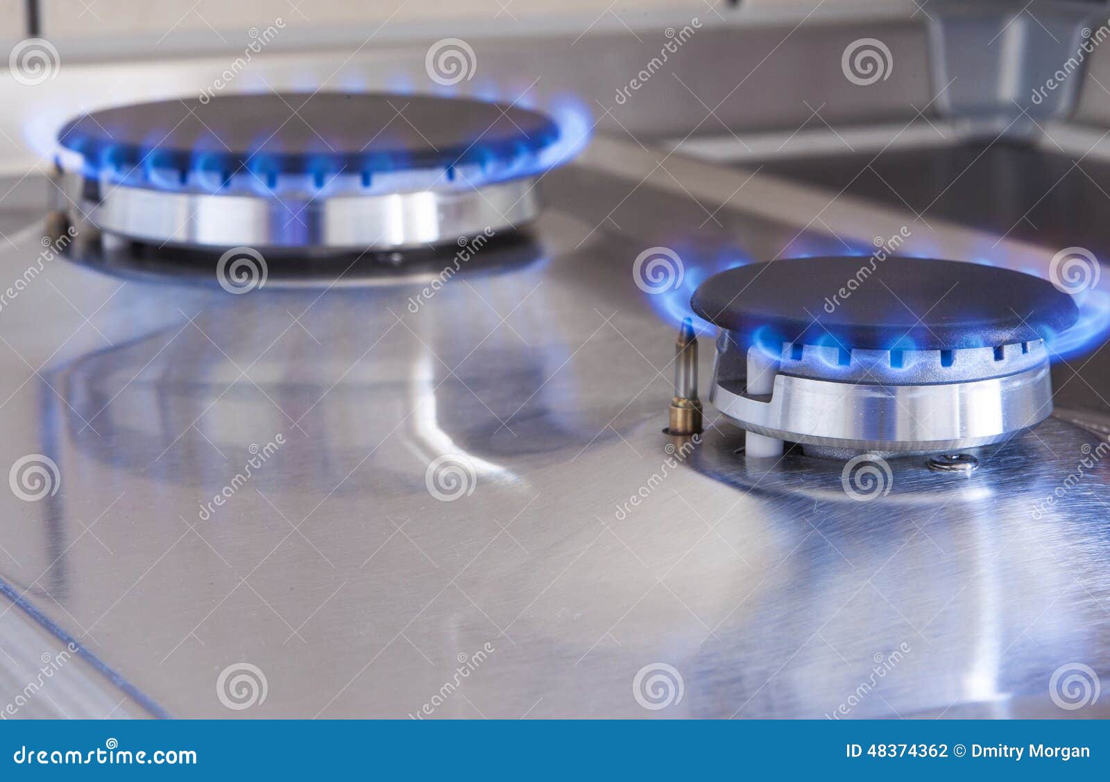 Closeup Shot of Two Gas Burners in Line Located on Kitchen Stove Stock ...