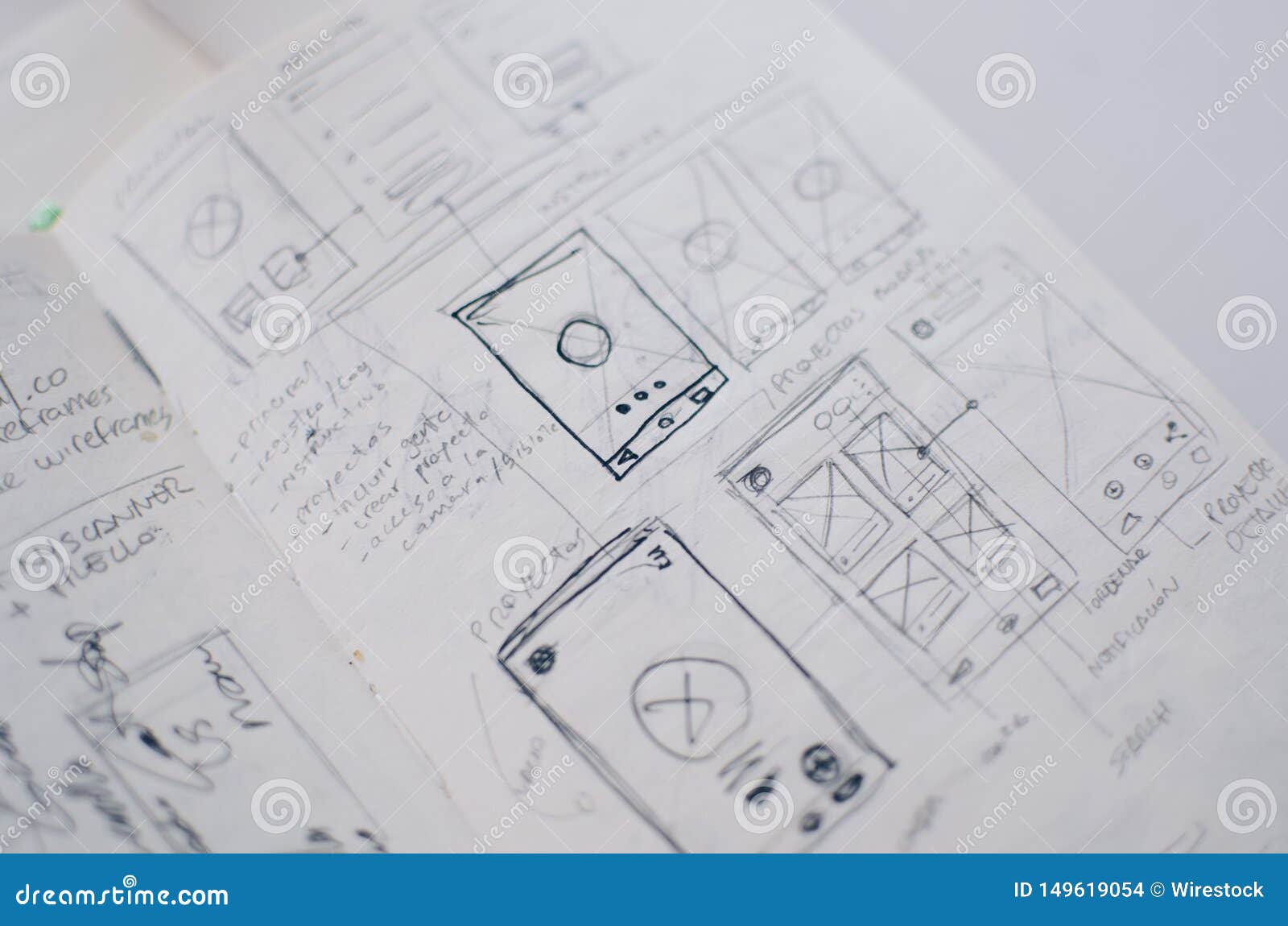 Closeup Shot of UI/UX Draft Sheet Drawings in a Copybook Stock ...
