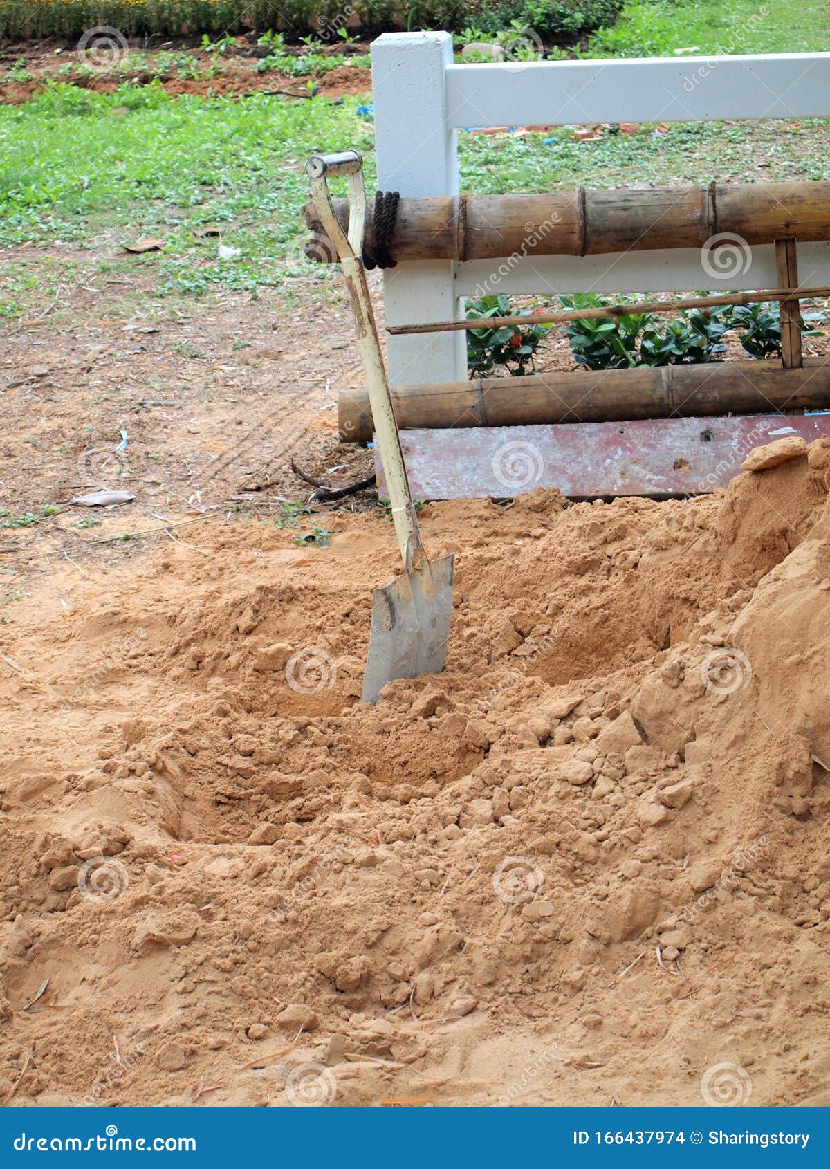 Closeup Of A Shovel And A Man Digging A Hole At The Garden For The ...