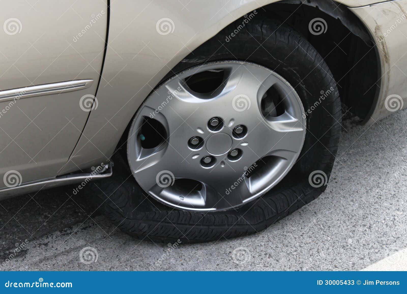 Car with Flat Shredded Tire Stock Image - Image of damaged ...