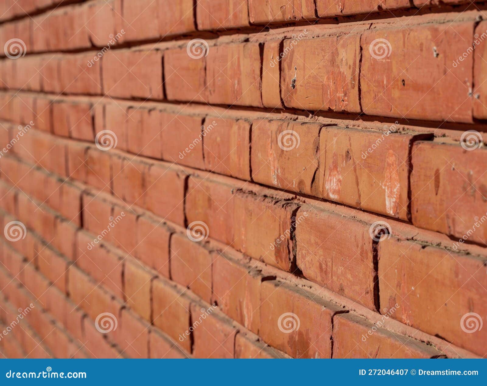 Closeup Side View of an Orange Old Brick Wall. Architectural Background ...