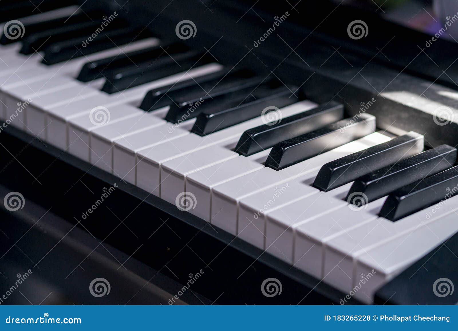 Closeup Side View of Piano Keyboard with Low Light Stock Photo - Image ...