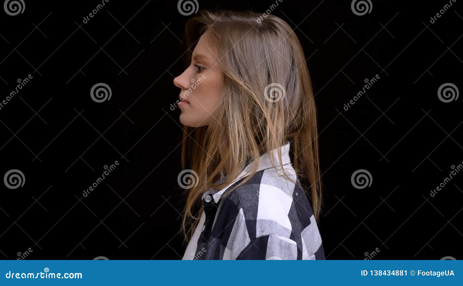 Closeup Side View Portrait of Young Beautiful Female with Long Brown ... Closeup Side View Portrait of Young Beautiful Female with Long Brown ...
