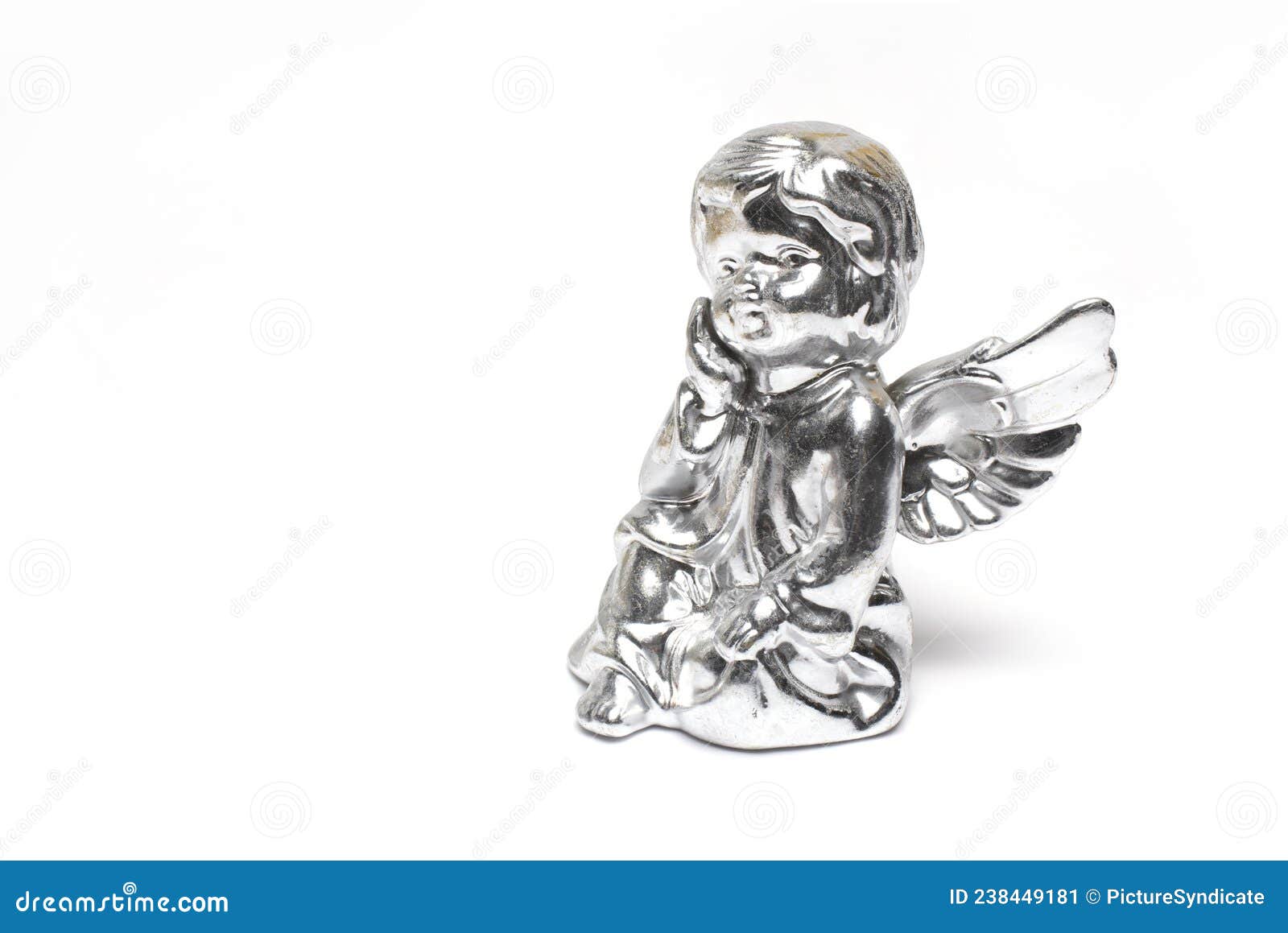 Closeup Silver Angel Cast Clay White Background Stock Image - Image of ...