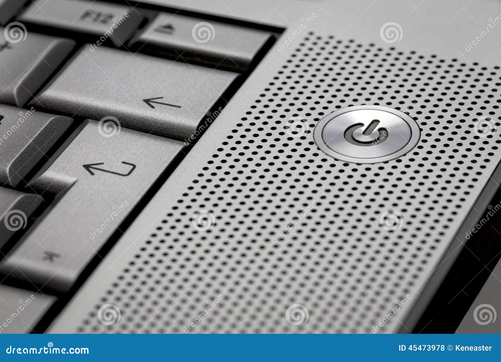 Closeup of Silver Computer Laptop Selective Focus on Standby on Button ...