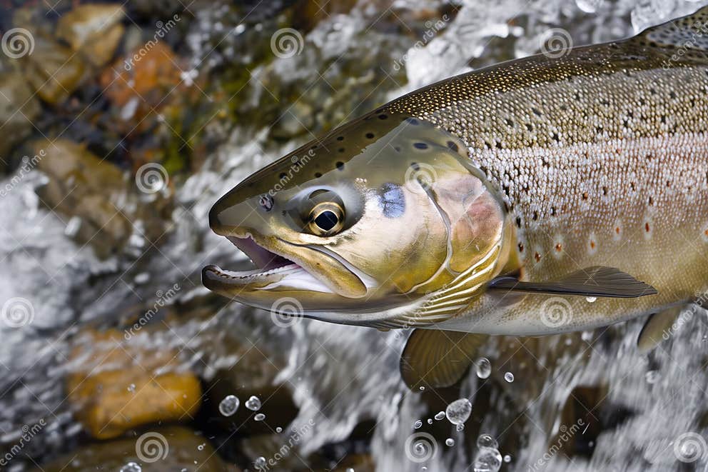 Closeup of a Silver Trout Leaping from a River Stock Image - Image of ...