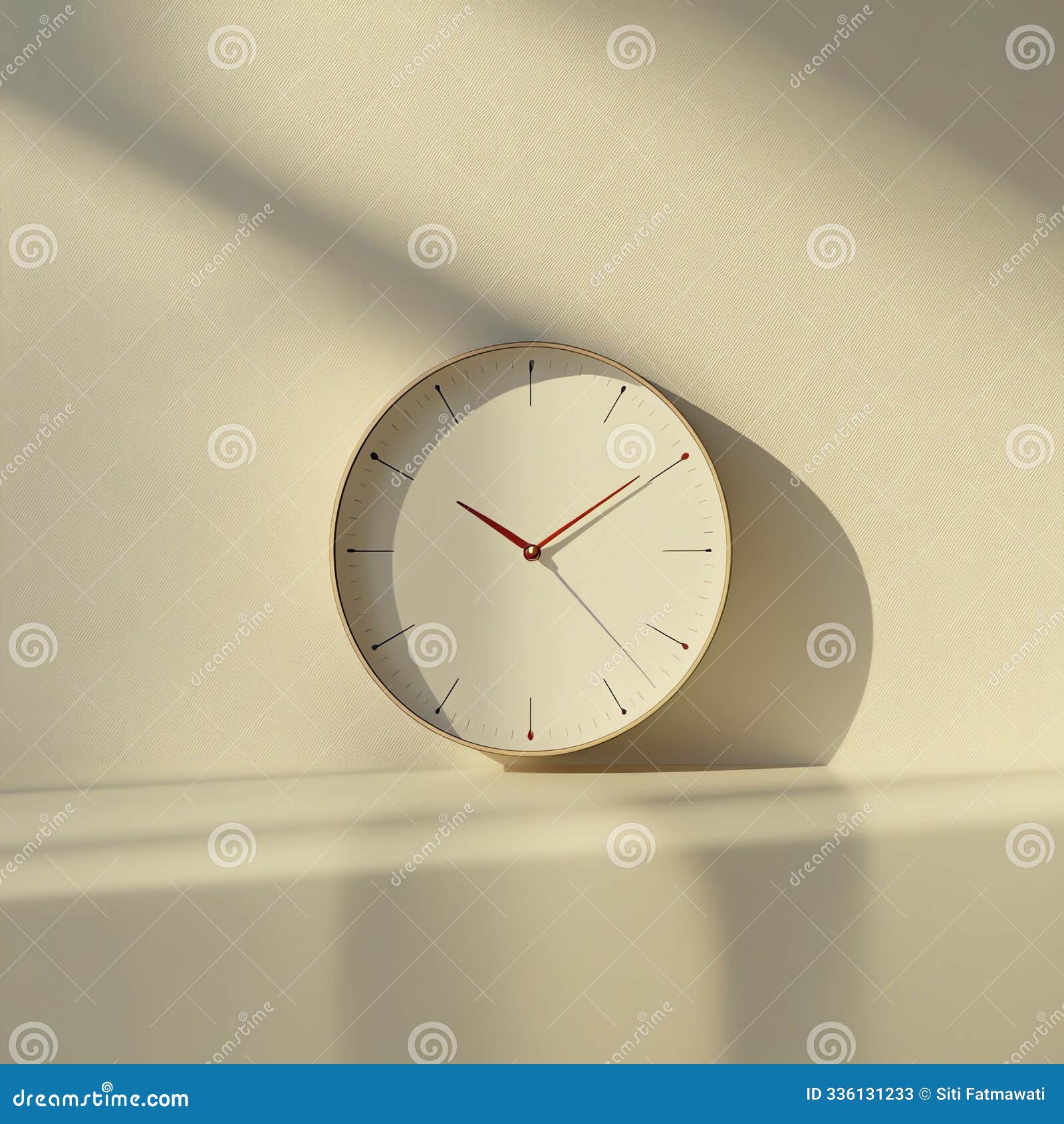Closeup of a Simple Clock Face with Red Hour Hand on a Beige Surface ...