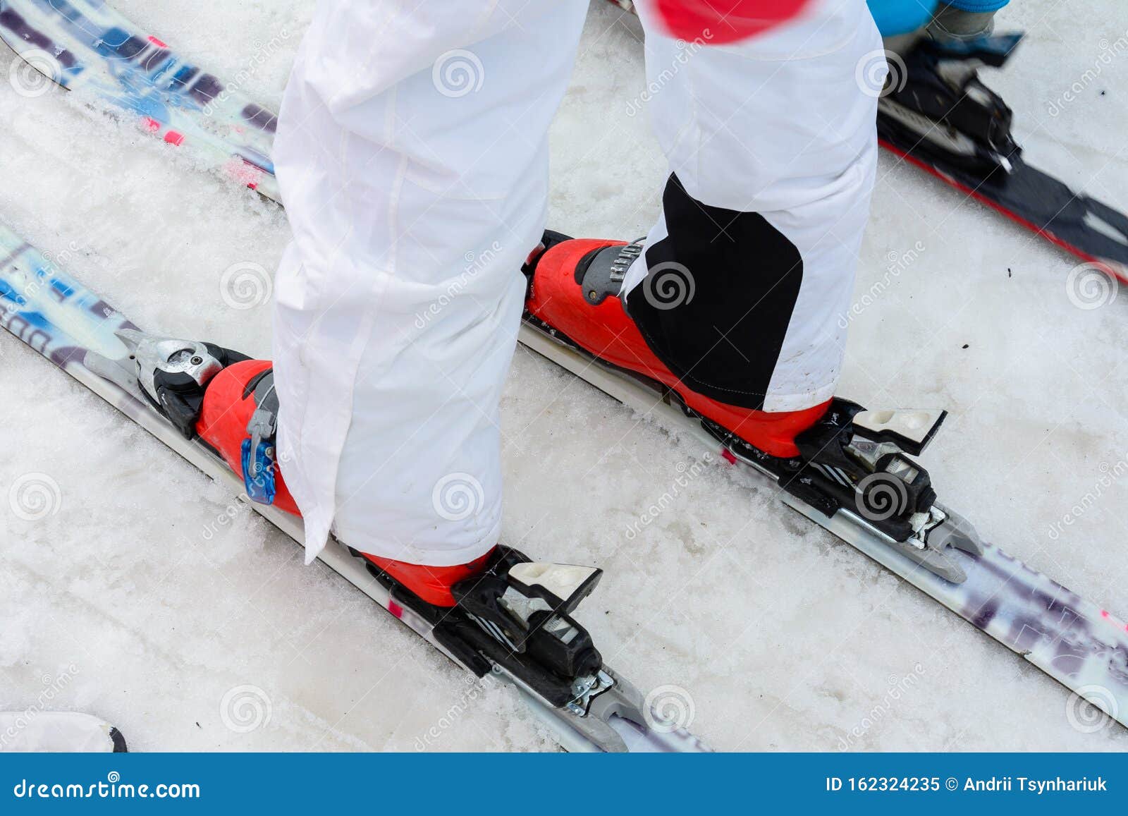 Closeup of Skis Closeup on Human Leg Stock Image - Image of footwear ...