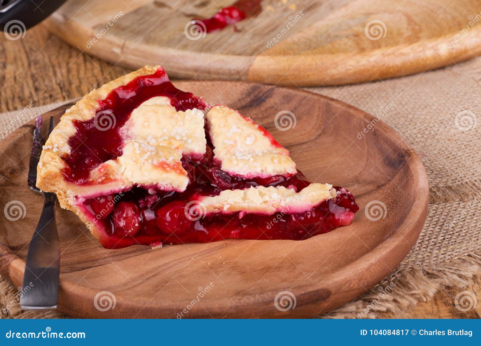 Cherry Pie Slice stock image. Image of wood, plate, slice - 104084817