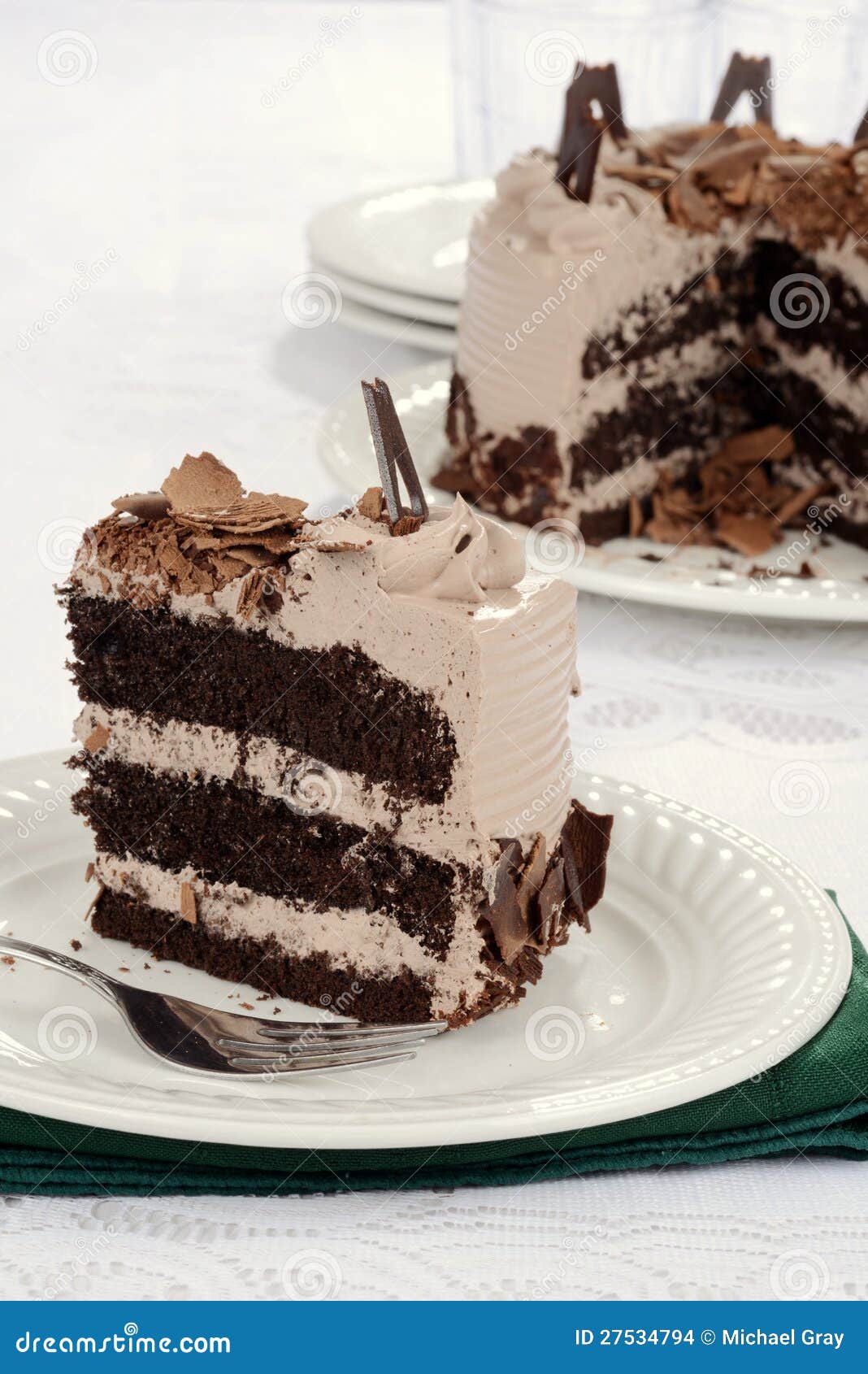 Closeup Slice of Chocolate Cake with Flakes Stock Photo - Image of food ...