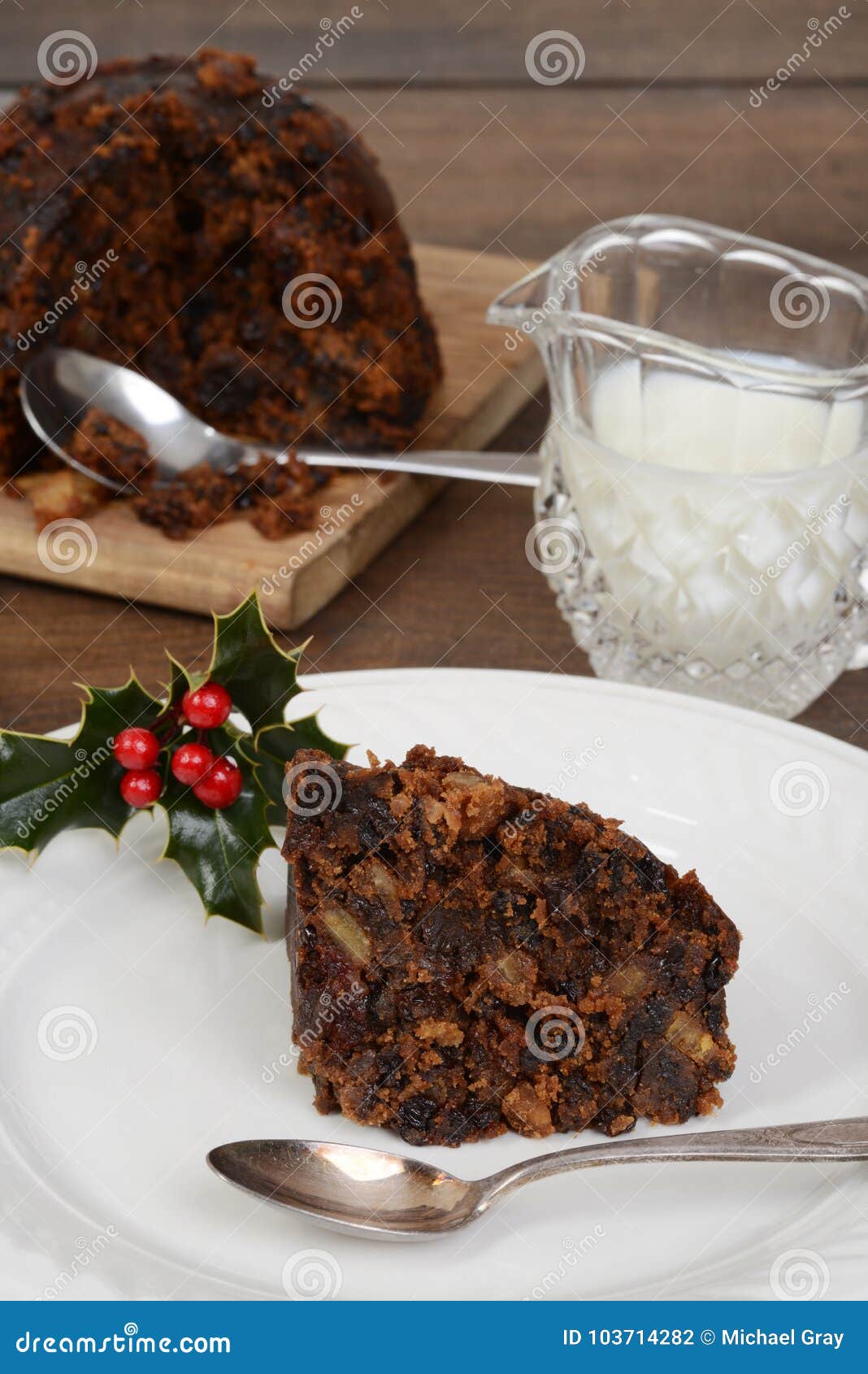 Closeup Slice Christmas Pudding Stock Photo - Image of board, fruit ...