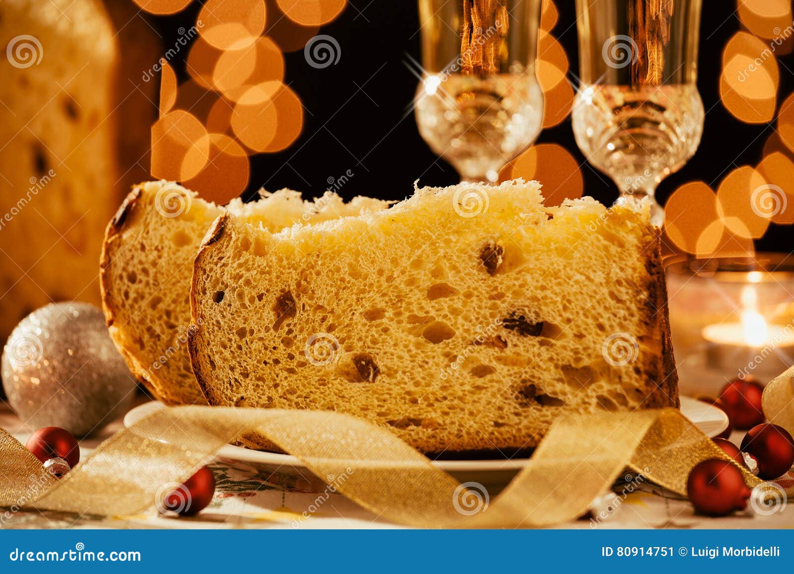 Closeup of Sliced Italian Panettone and Sparkling Wine Stock Image ...