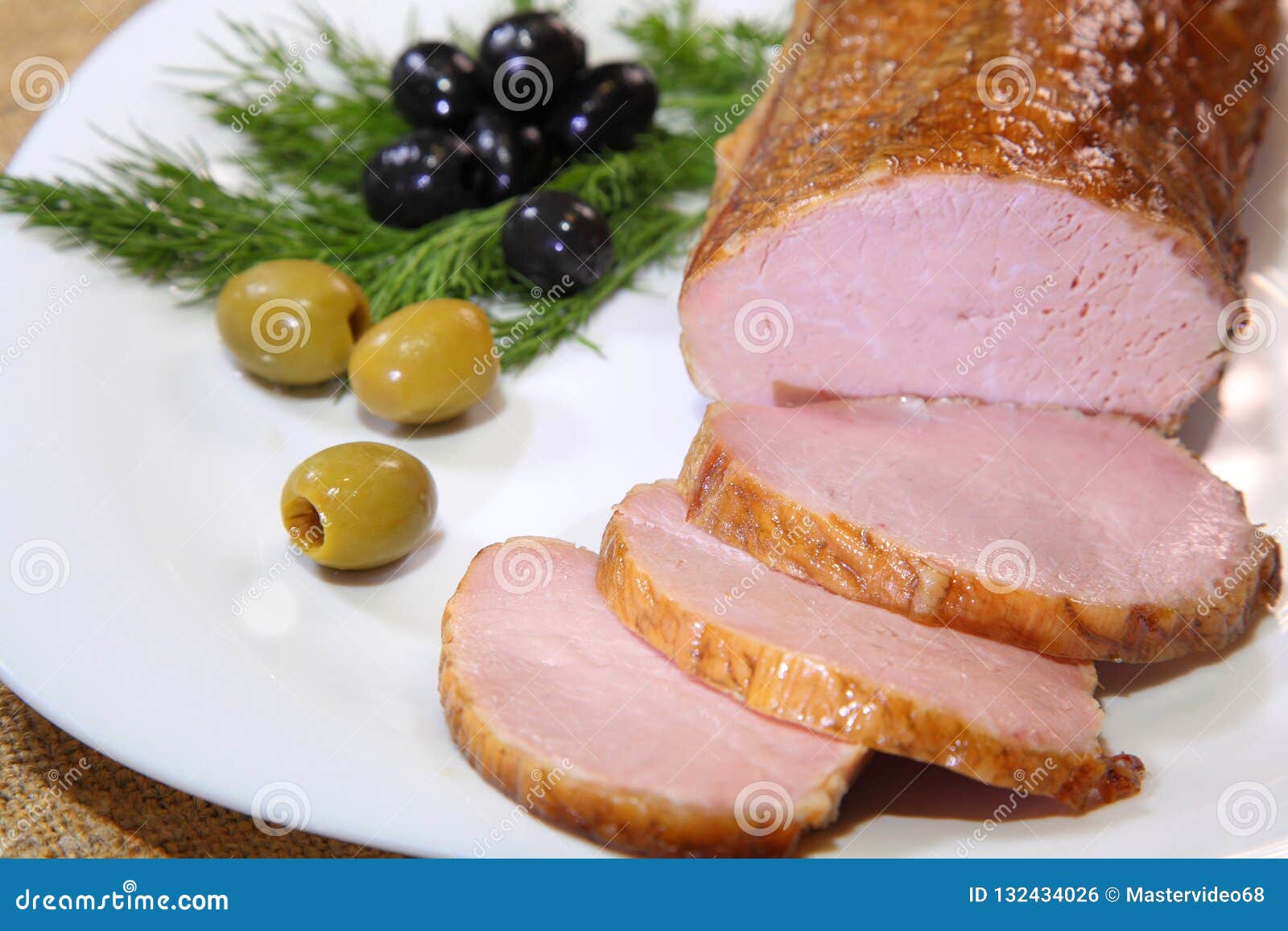 Smoked Meat. Closeup of a Sliced Piece Smoked Ham. Stock Photo - Image ...