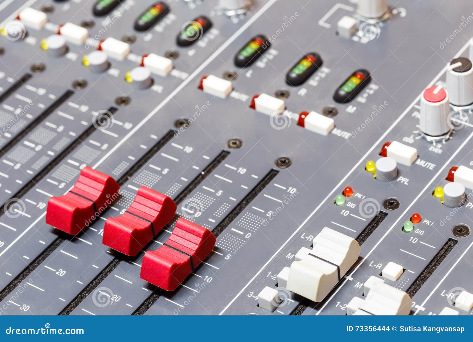 Closeup on Sliders of Sound Mixing Console in Audio Recording Stock ...