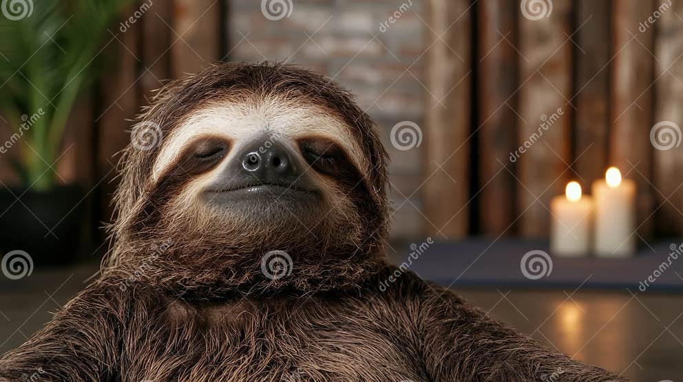 Closeup of a Sloth with Eyes Closed in a Cozy Environment Stock ...