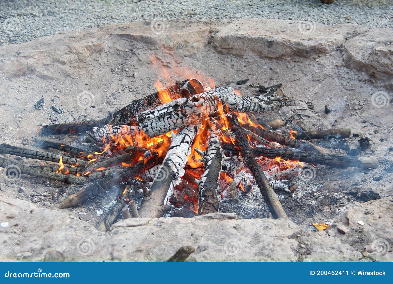Closeup of a Small Campfire on the Ground at Daylight Stock Image ...