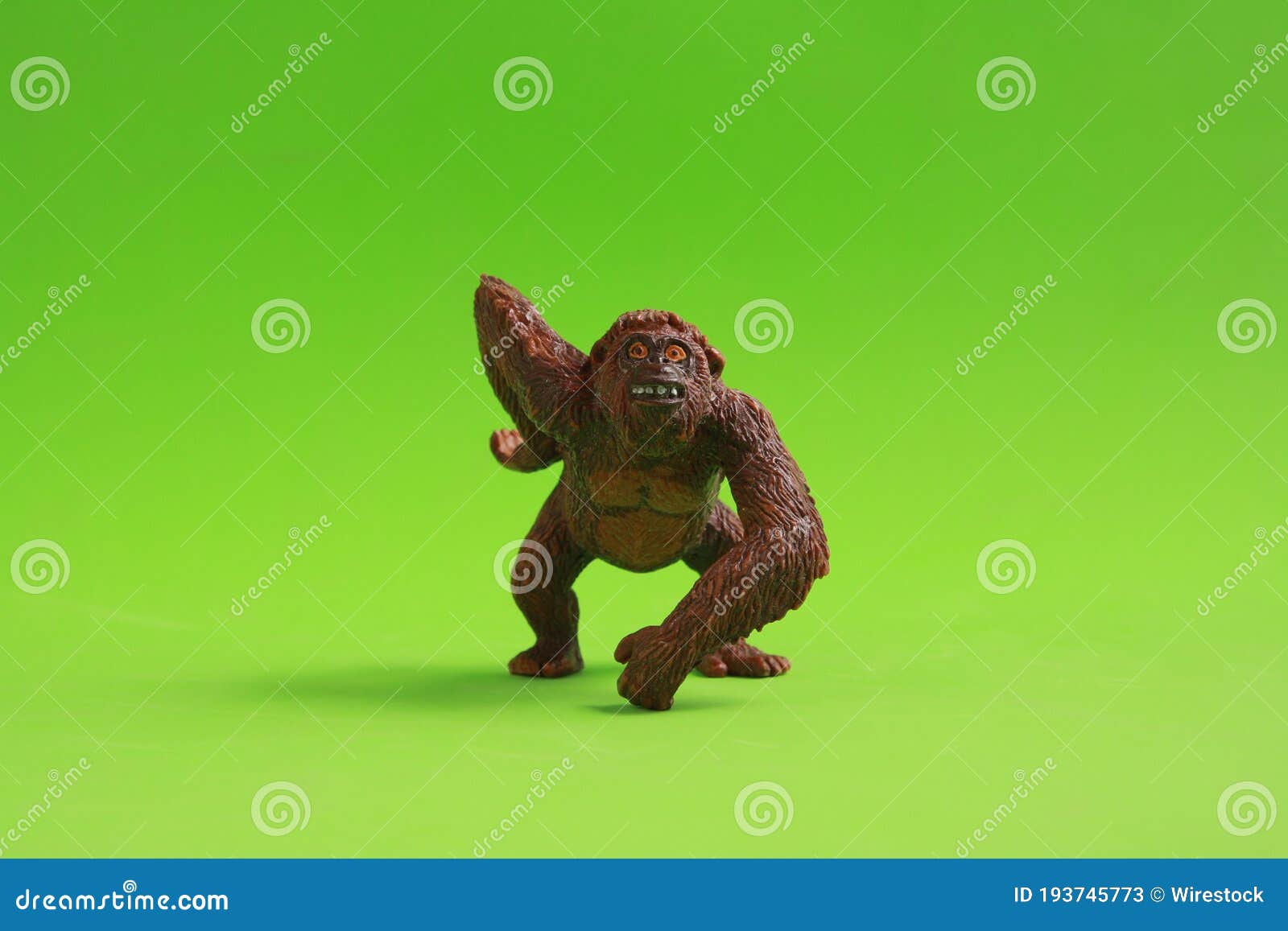 Closeup of a Small Rubber Ape Toy Isolated on a Green Background Stock ...