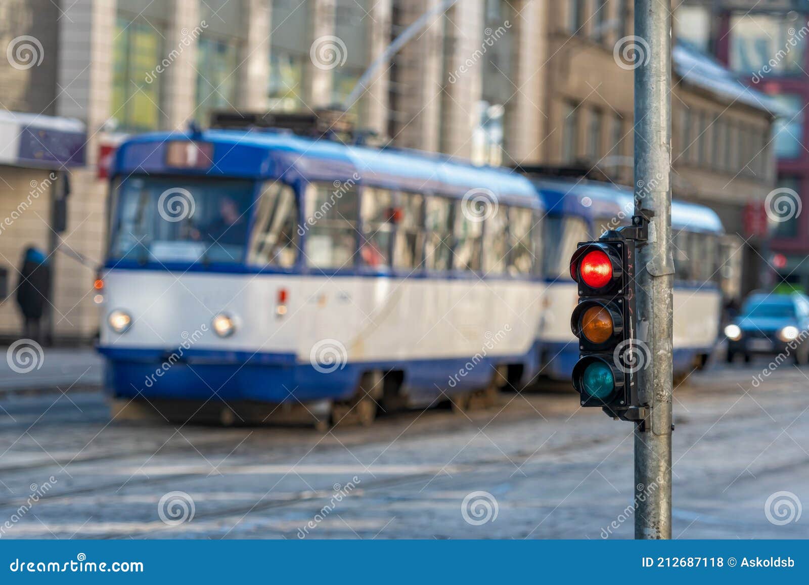 Closeup of Small Traffic Semaphore with Red Light Against the Backdrop ...