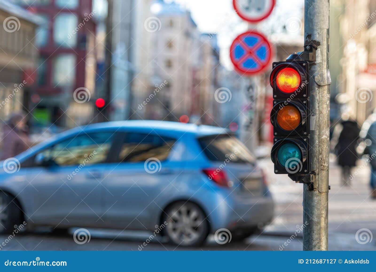 Closeup of Small Traffic Semaphore with Red Light Against the Backdrop ...
