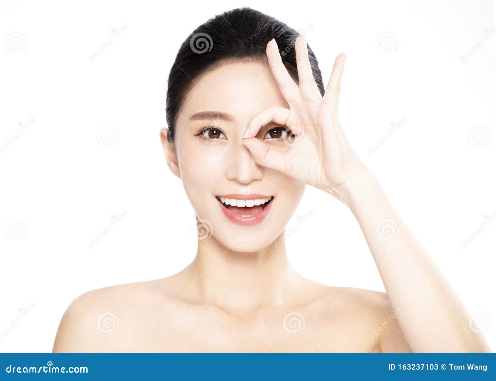 Closeup of Smiling Beauty Making Look Gesture Stock Image - Image of ...