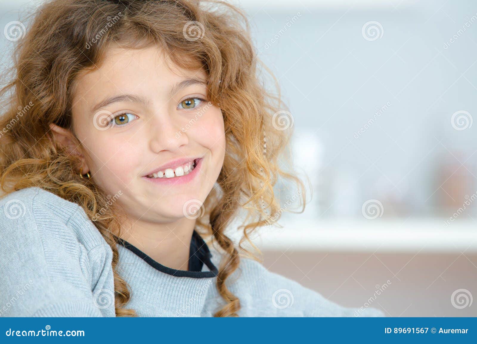 Closeup Smiling School Girl Stock Image - Image of hair, home: 89691567